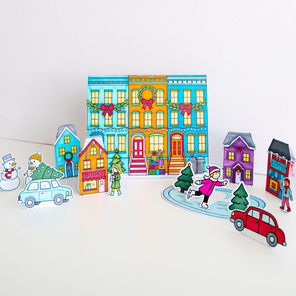 Color-Your-Own Winter Village – A Brighter Year