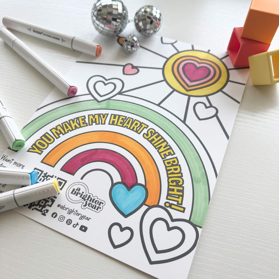 Free Heart Shine Coloring Page – A Brighter Year