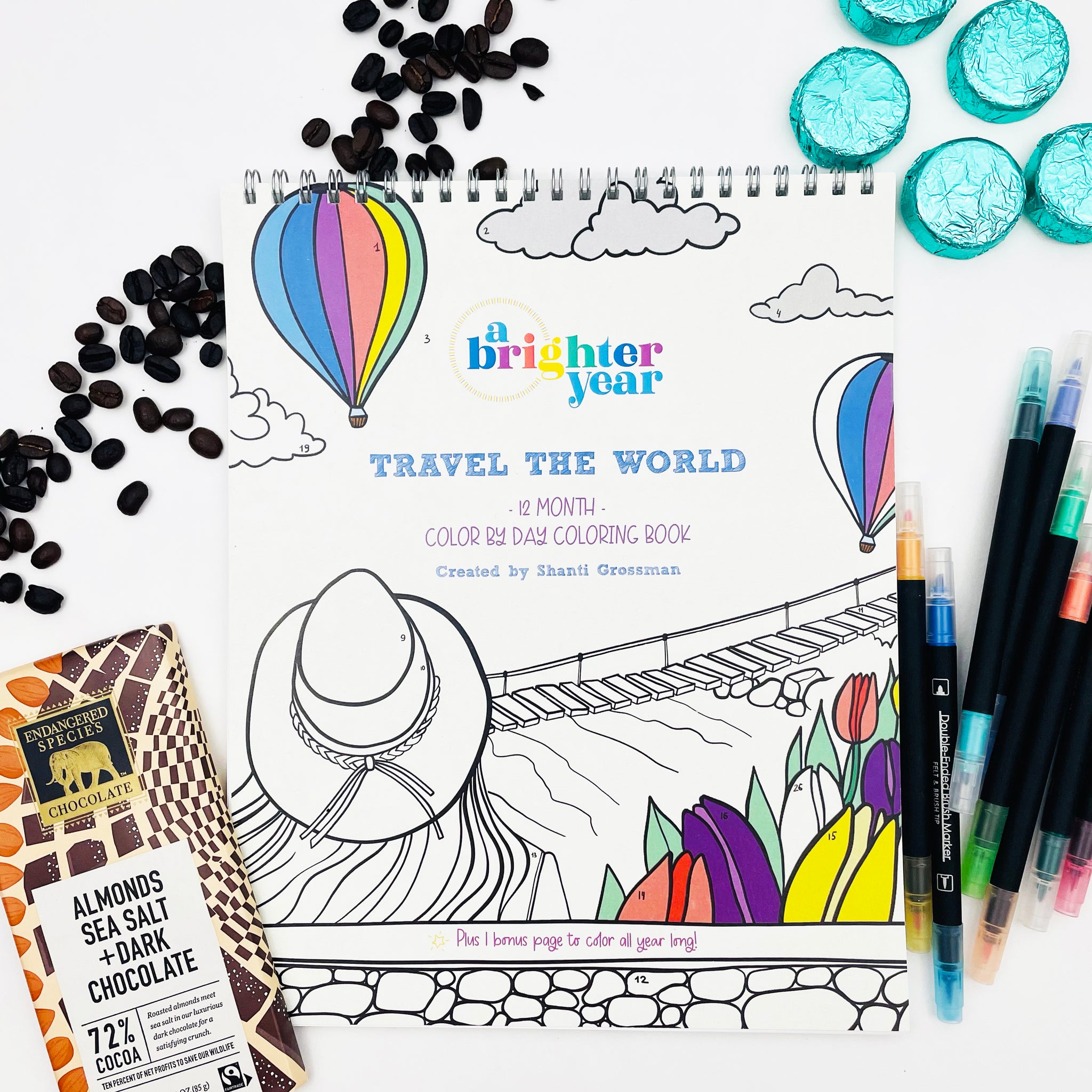 Travel The World 12 Month Color by Day Coloring Book - A Brighter Year