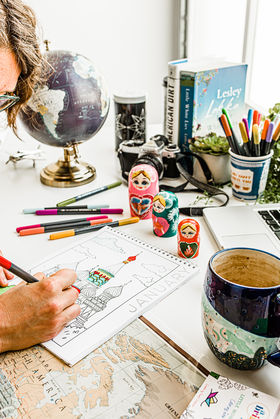 Travel The World 12 Month Color by Day Coloring Book - A Brighter Year